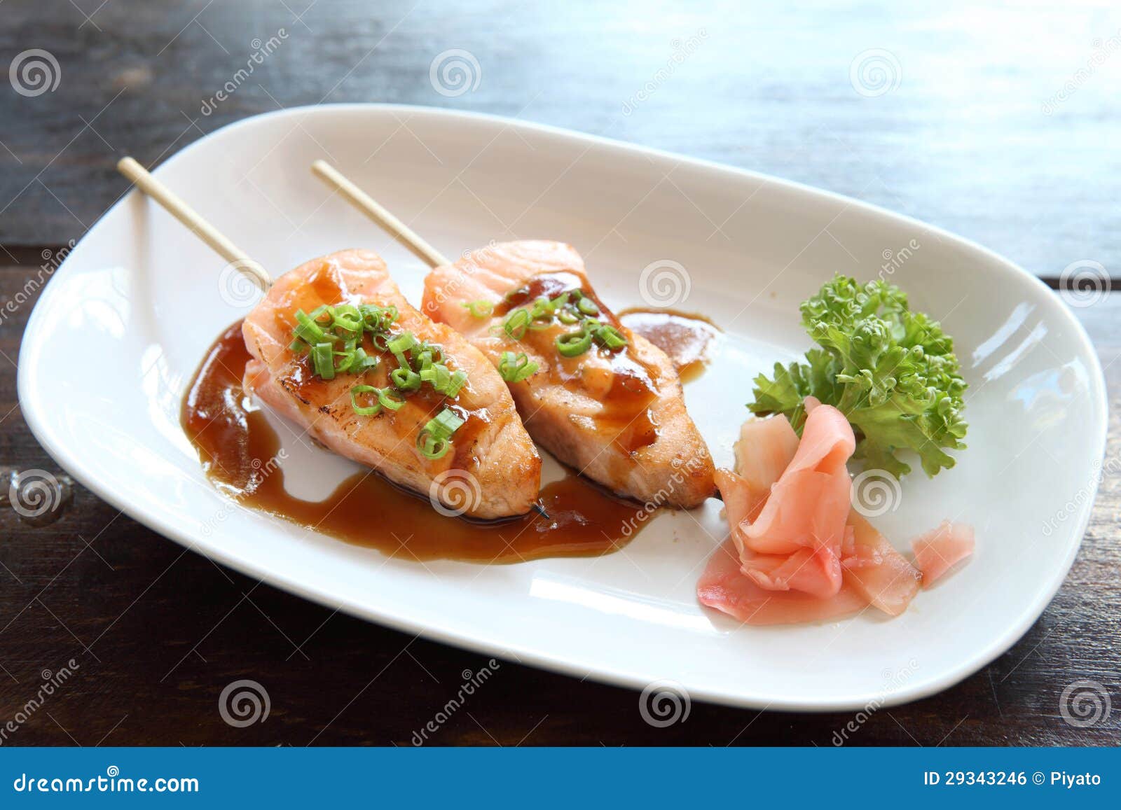 Teriyaki de color salmón foto de archivo. Imagen de hierba - 29343246