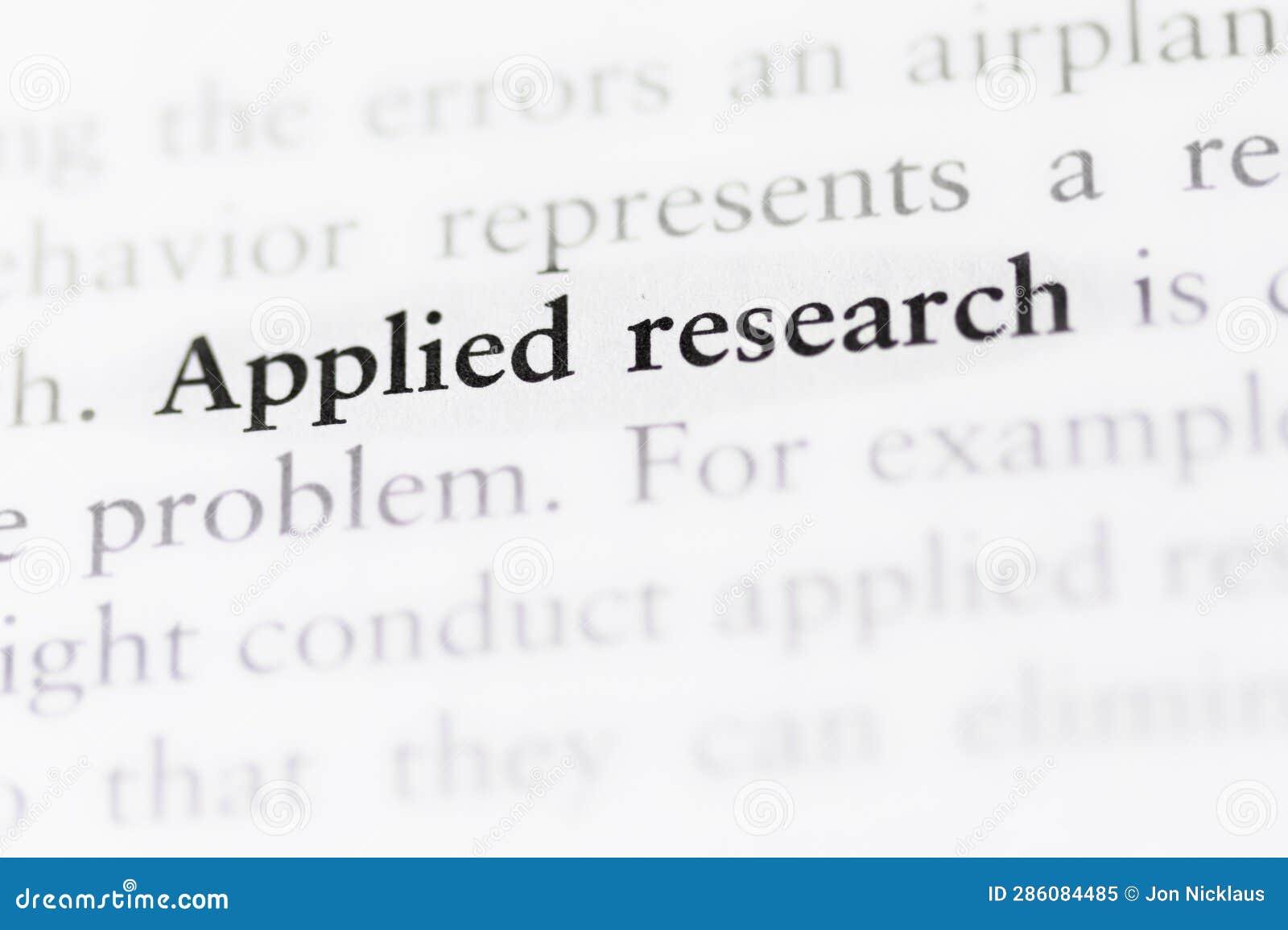 Term Applied Research Printed in Textbook Focused in Closeup Stock ...