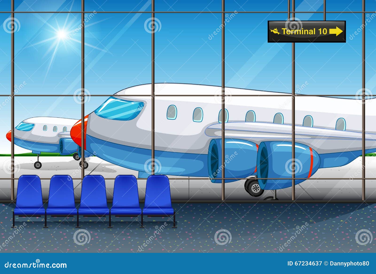 Terminal with Airplanes Parking Outside Stock Illustration ...