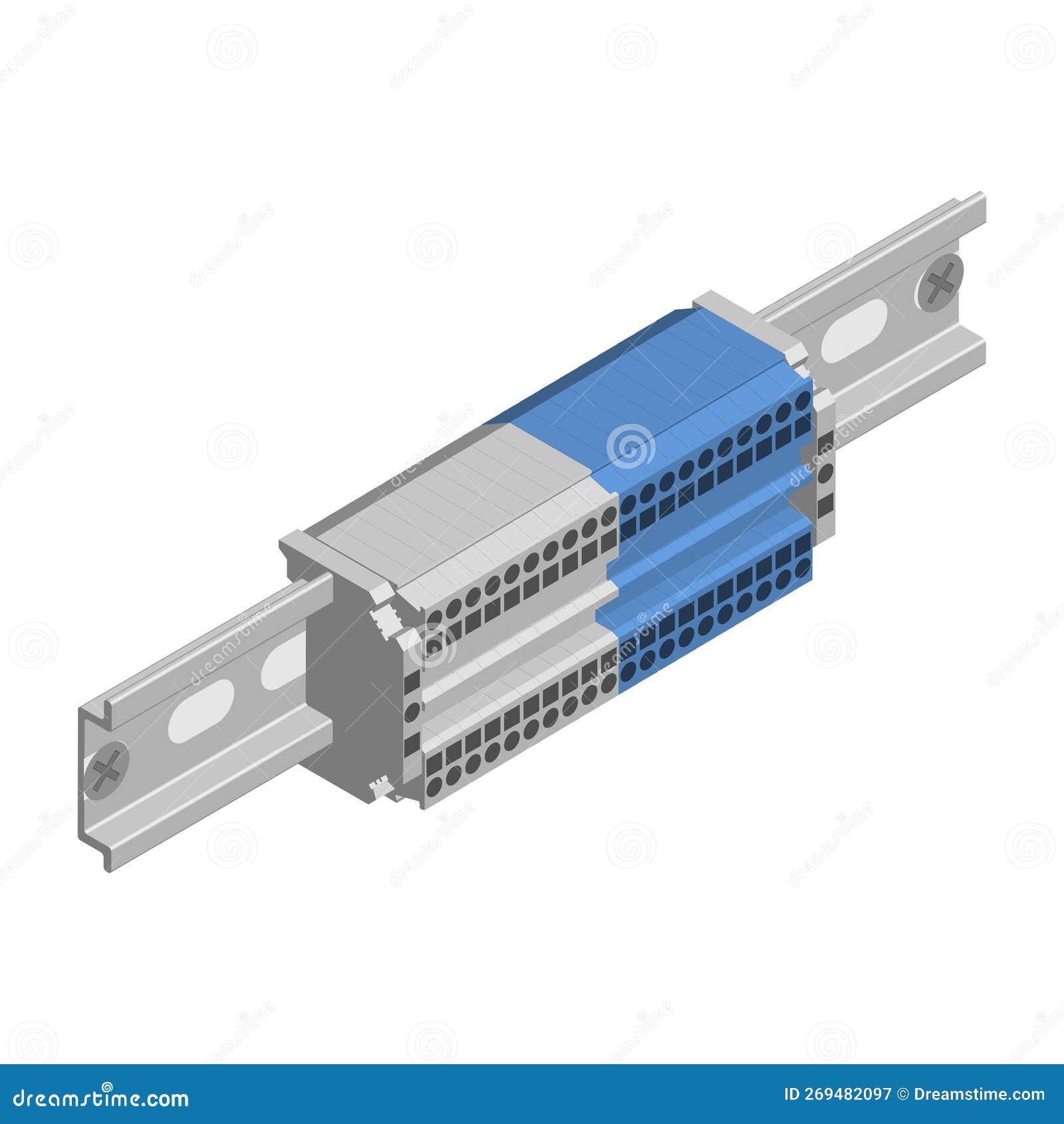 Terminal Blocks for Connecting Wires on a Din Rail, Vector Illustration ...