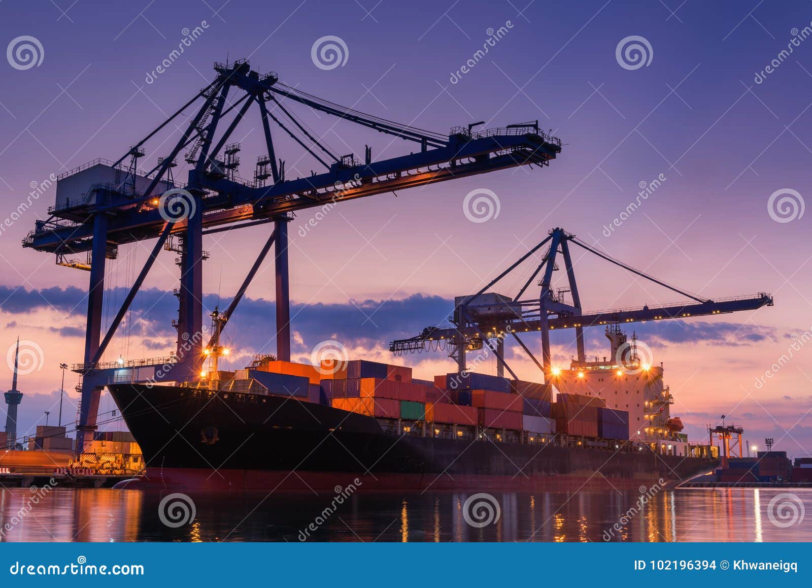 Container Loading Port And Cargo Shipping With World Map Concept ...
