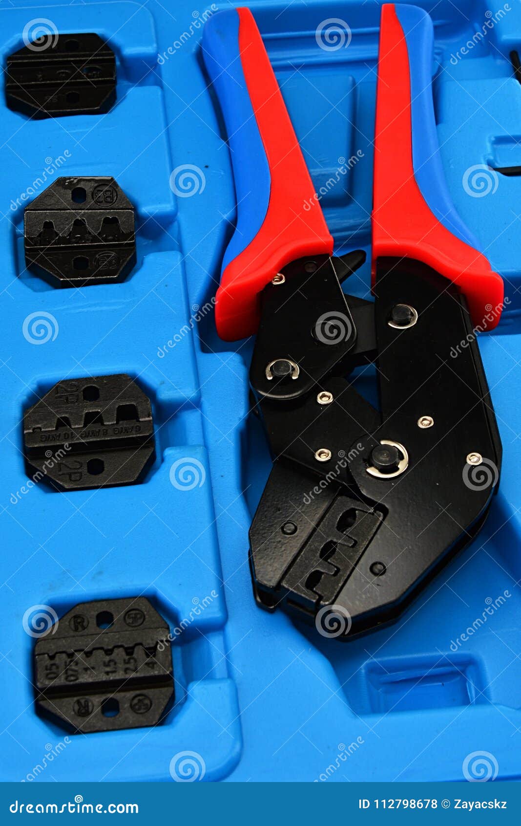 Terminal Crimping Press Pliers Placed in Blue Plastic Case with ...