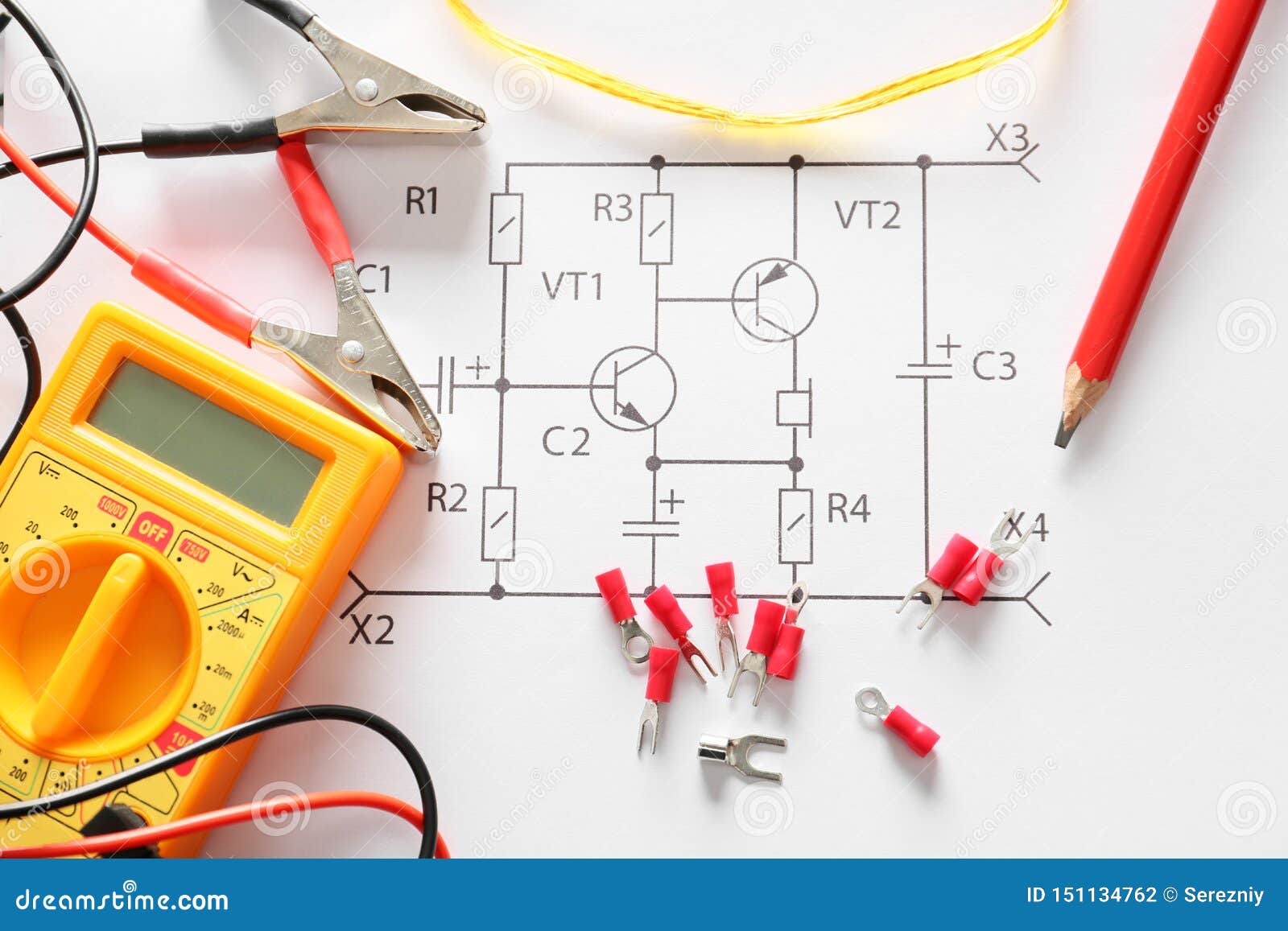 Terminal Ends with Multimeter on Electrical Scheme Stock Photo - Image ...