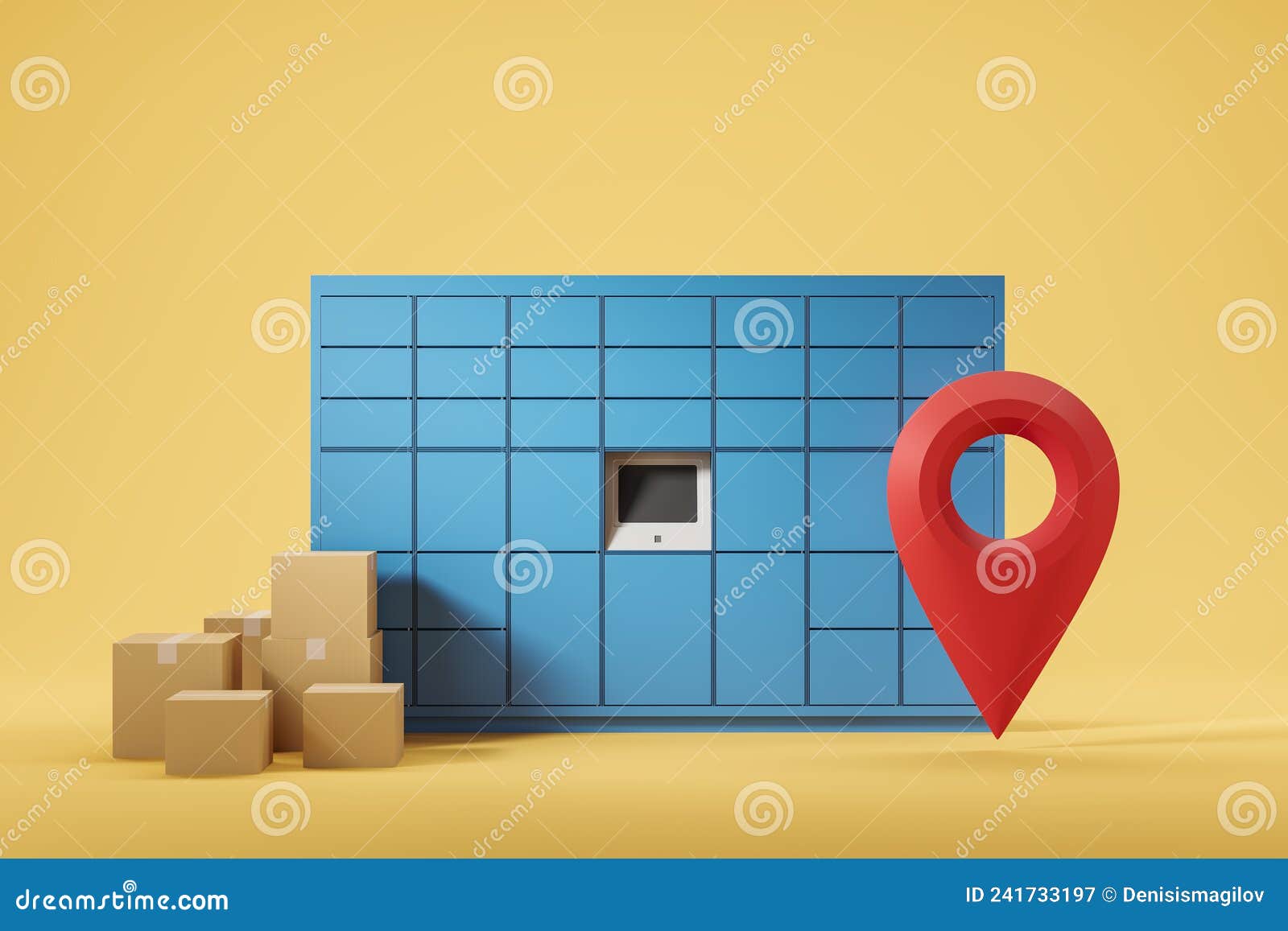 Terminal Post with Monitor, Map Pointer and Cardboard Box on the Floor ...