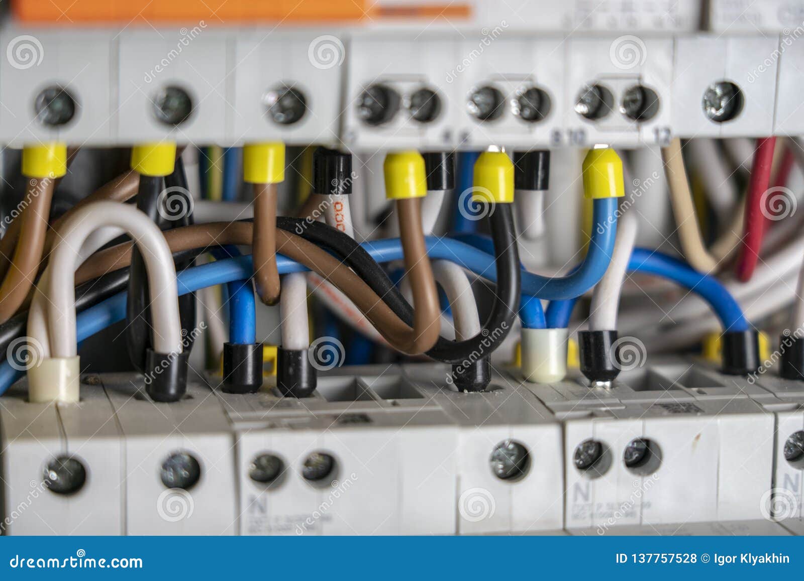 Terminals, Contacts, Circuit Breakers Wiring in Electrical Switchboard ...
