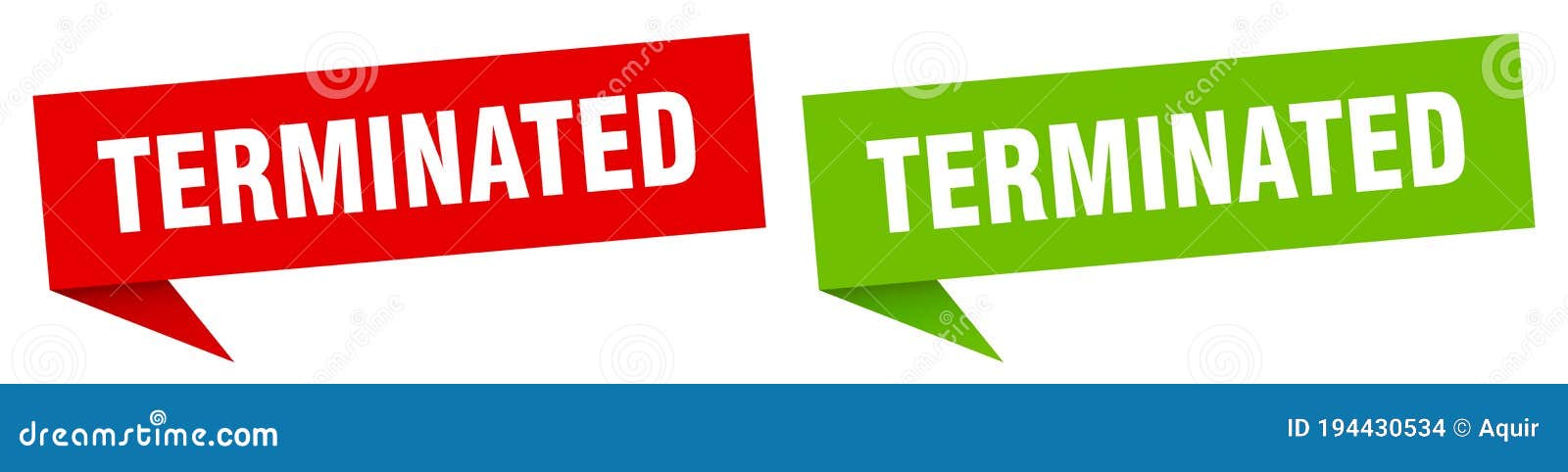 Terminated Banner. Terminated Speech Bubble Label Set. Cartoon Vector ...