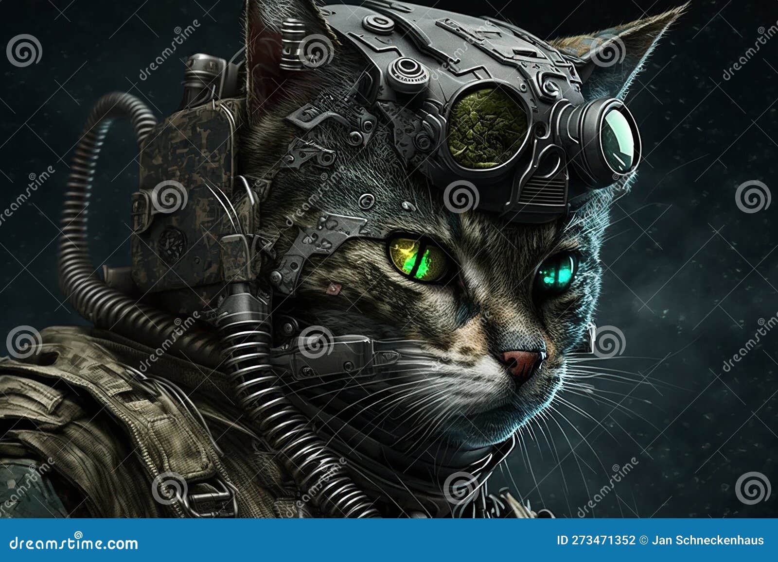 Portrait Of A Terminator Cat Wearing Combat Uniform Stock Photography ...
