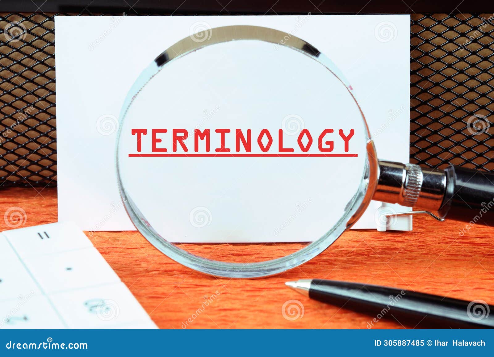 TERMINOLOGY Text Written on a White Card through a Magnifying Glass ...