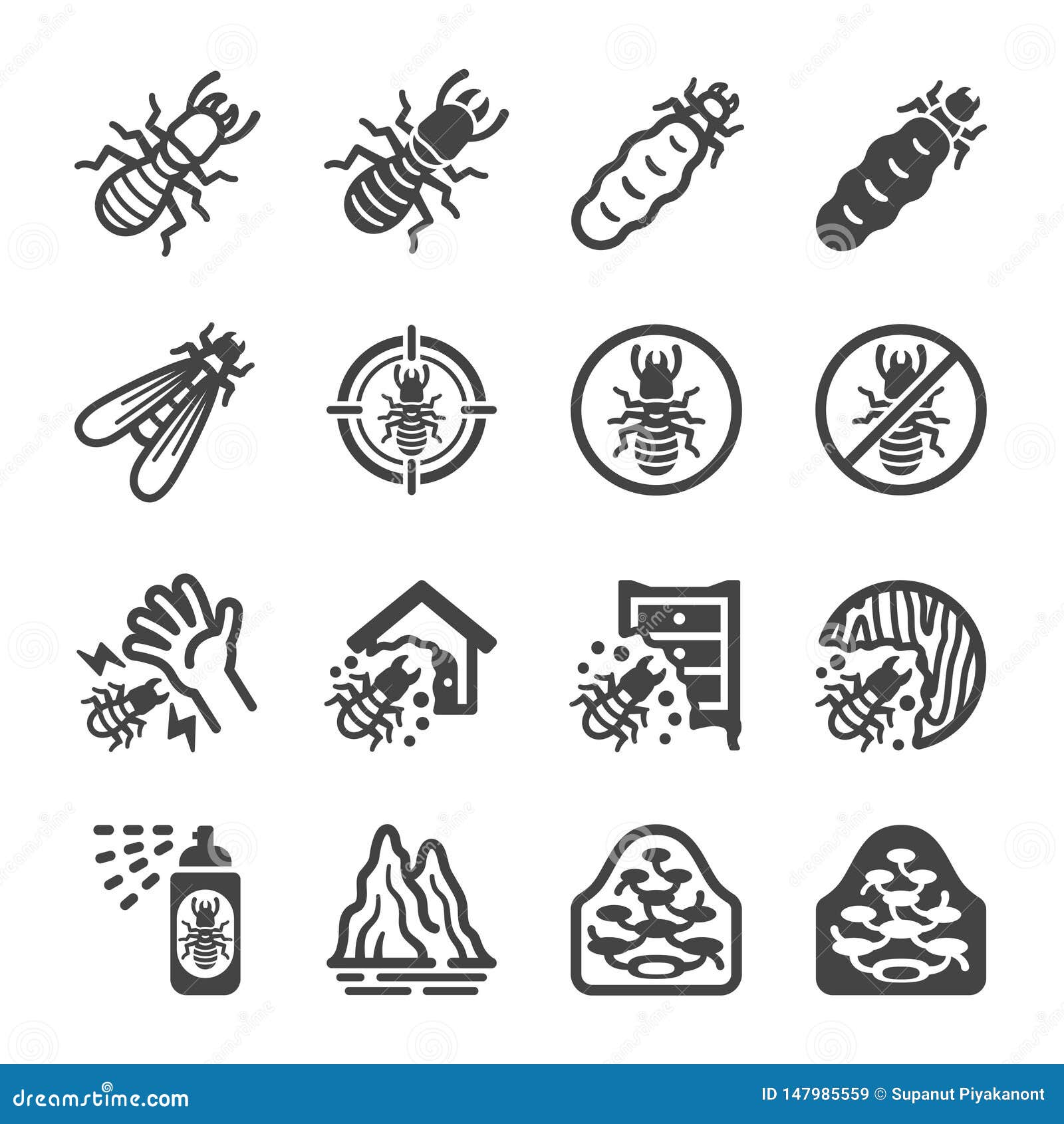 Termite Icon, Black Silhouettes Termites No Parasite Icon Vector ...