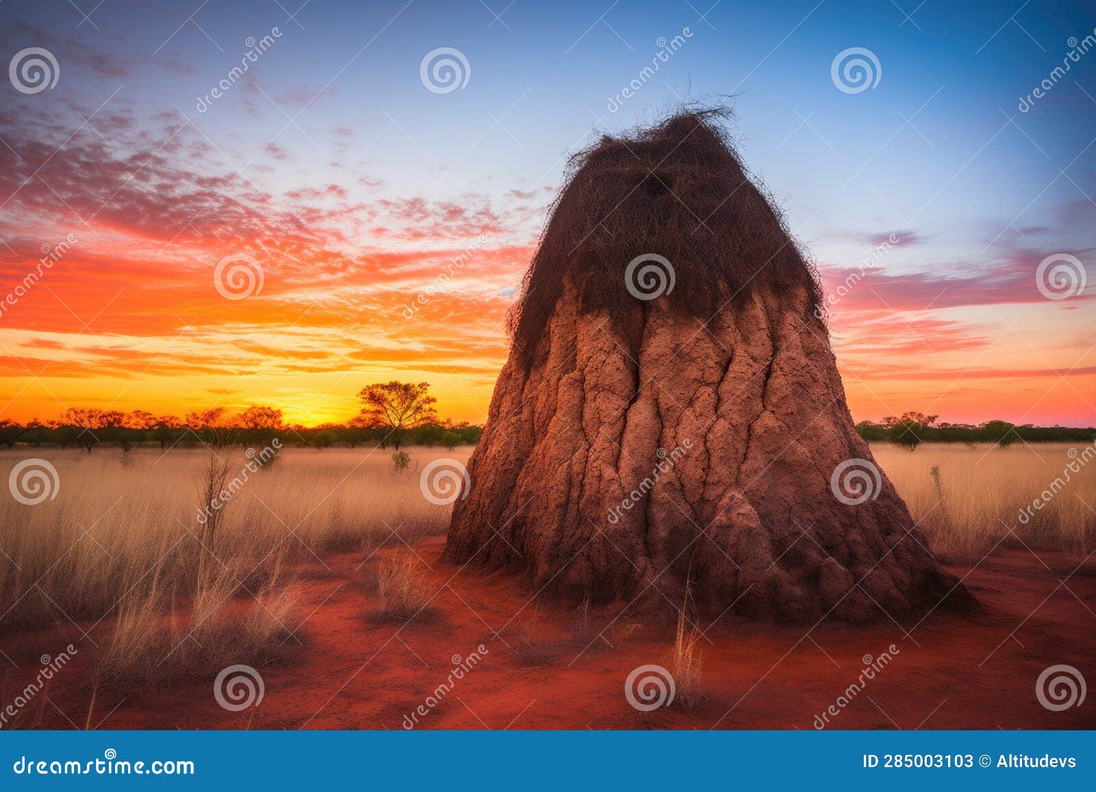 Termite Mound Against a Sunset or Sunrise Backdrop Stock Illustration ...