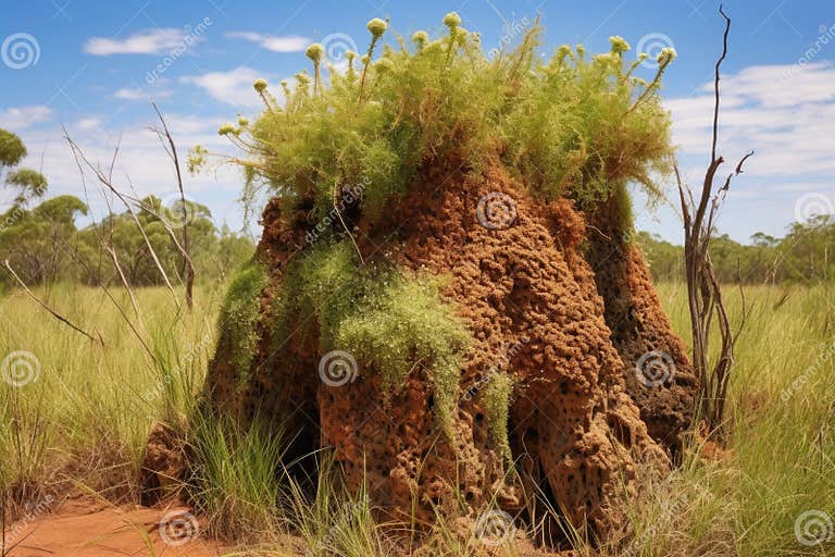 Termite Mound with Plants Growing on it Stock Photo - Image of nature ...