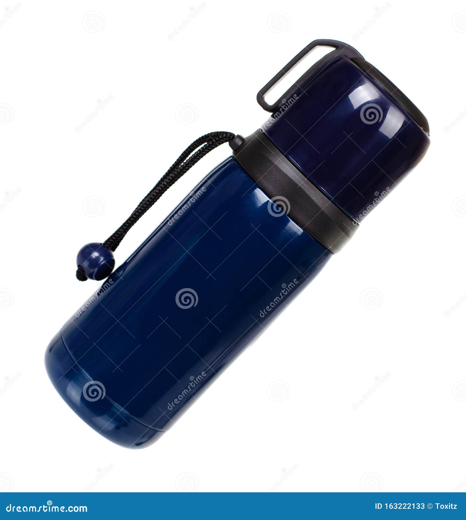 Termo Azul Oscuro Con Jarra Aislado En Blanco Imagen de archivo ...