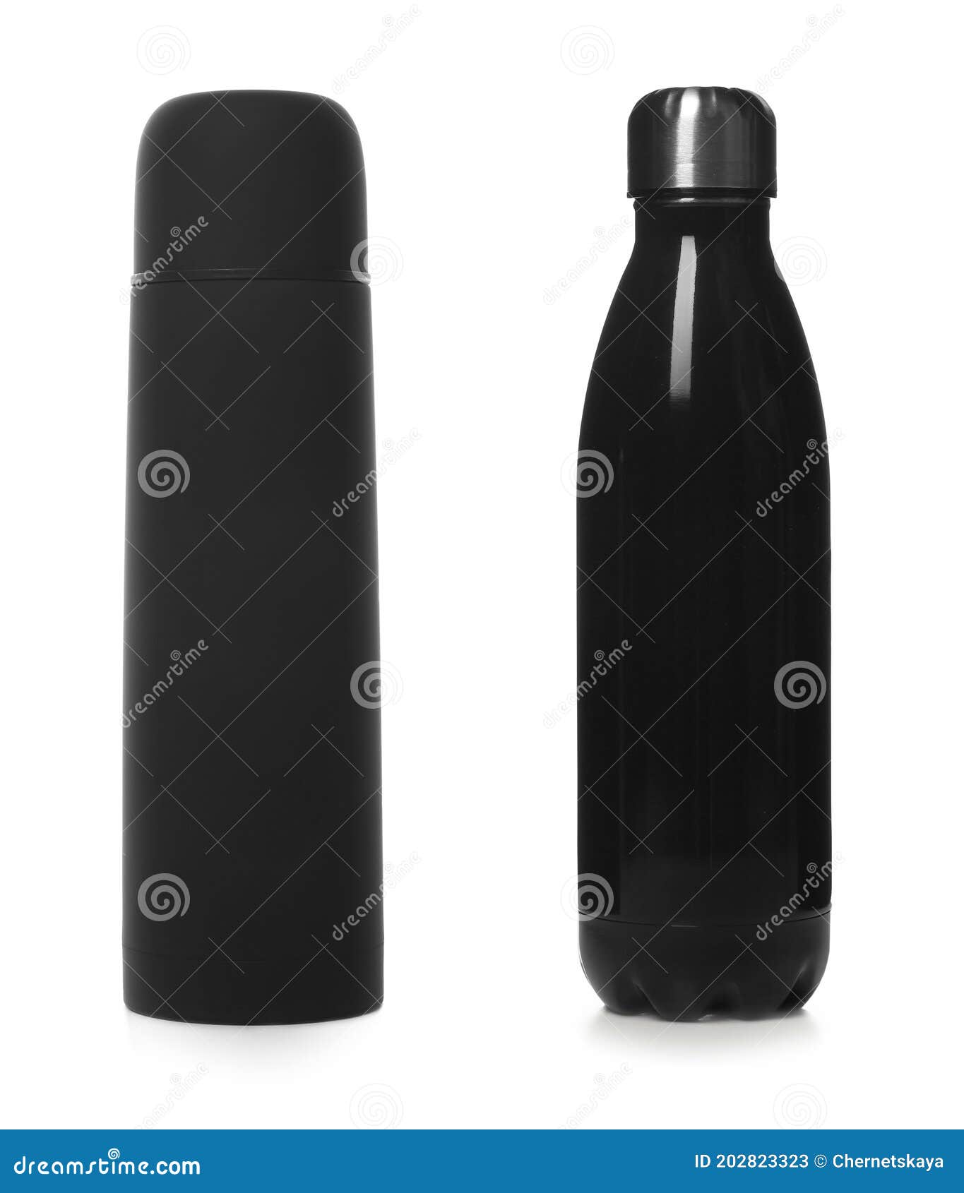 Termo Moderno Y Botella Aislada En Blanco Imagen de archivo - Imagen de ...