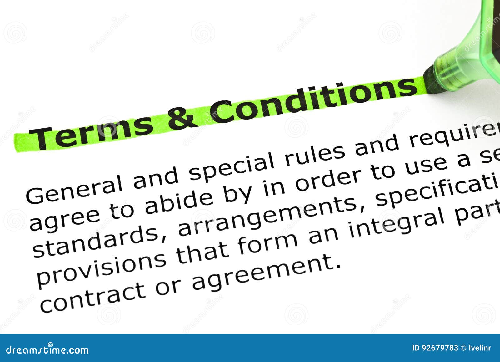 Terms and Conditions Highlighted in Green Stock Image - Image of legal ...