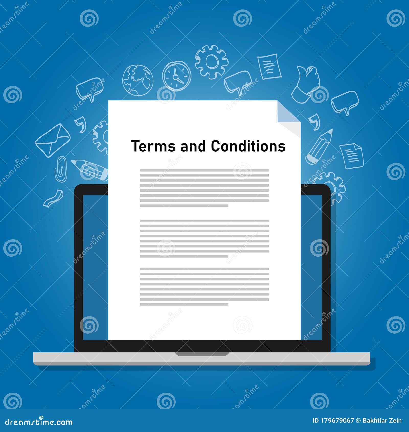 Terms and Conditions Paper Document on Laptop Screen Icon Symbol Vector ...