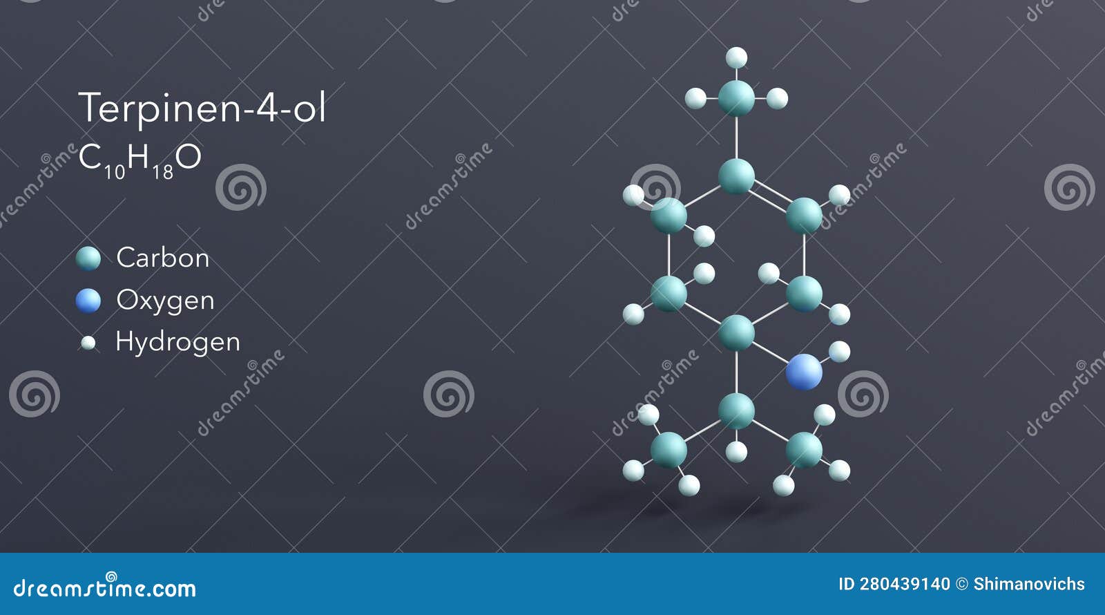 Terpinen-4-ol Molecule 3d Rendering, Flat Molecular Structure with ...
