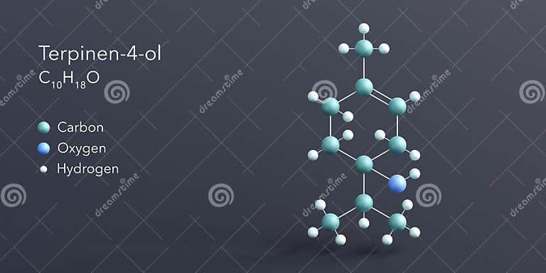 Terpinen-4-ol Molecule 3d Rendering, Flat Molecular Structure with ...