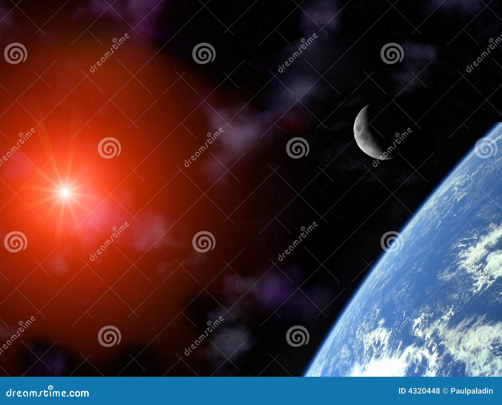 Terra Com Lua E O Sol Crescentes Sobre O Universo Ilustração Stock ...