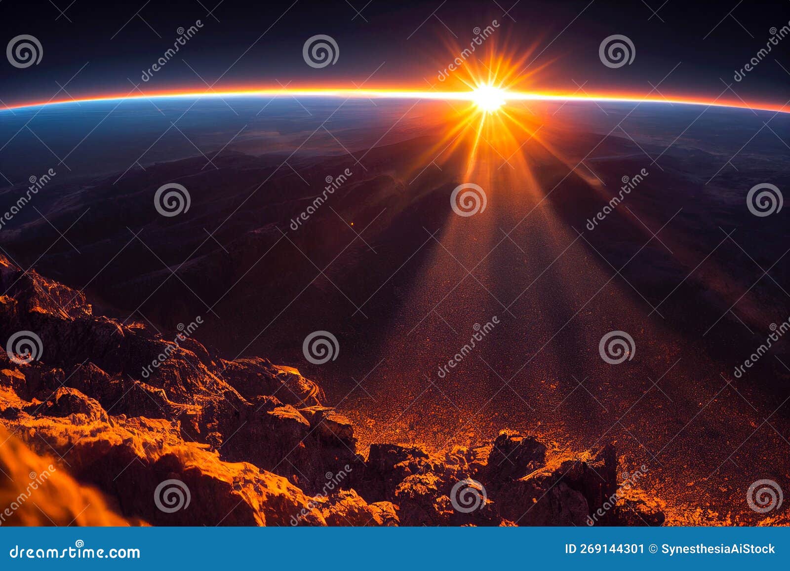Terra Dal Satellite Nello Spazio All'alba. Sole Sorgere Con Raggi E ... Terra Dal Satellite Nello Spazio All'alba. Sole Sorgere Con Raggi E ...