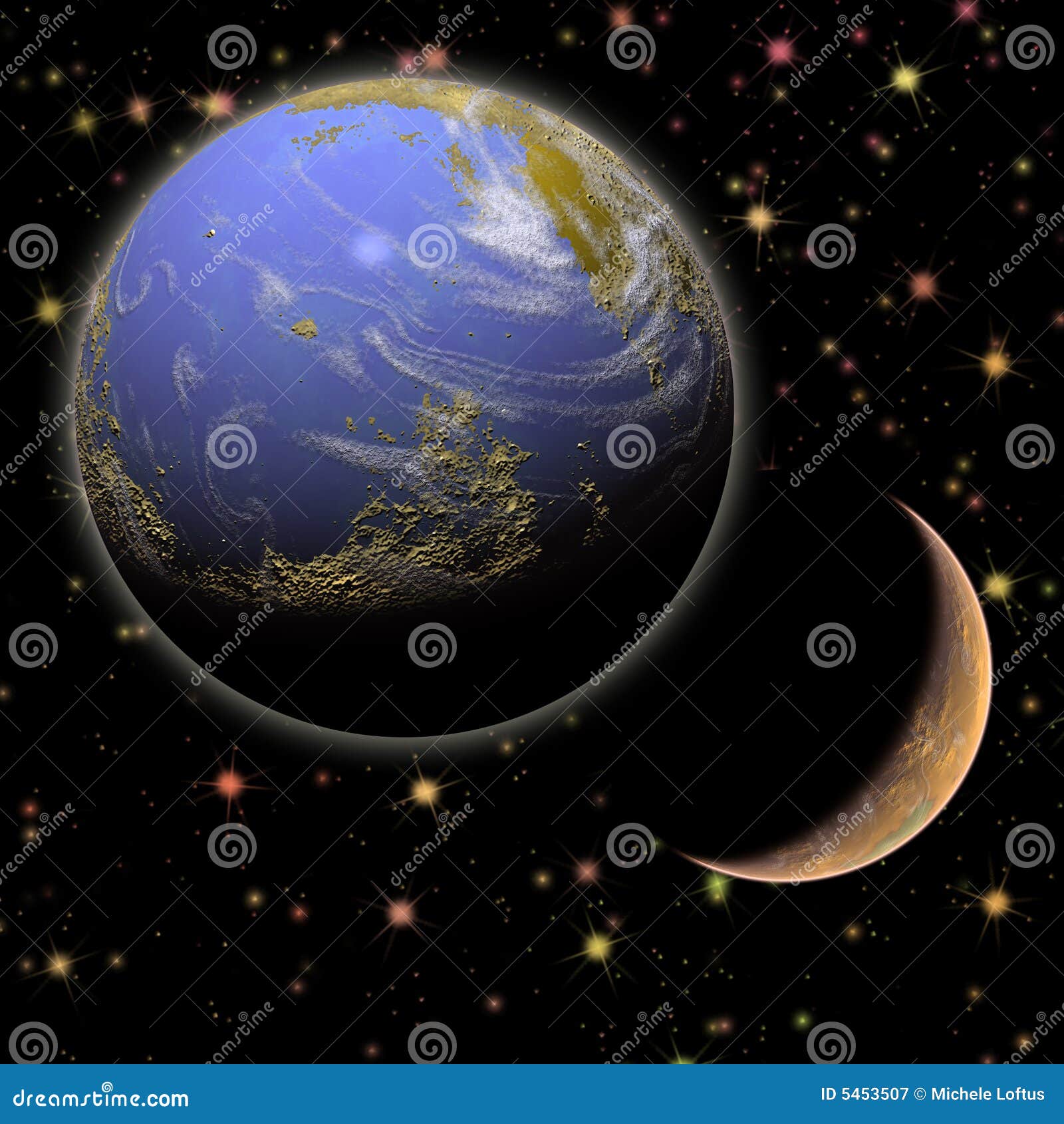 Terra e luna e stelle illustrazione di stock. Illustrazione di esterno ...