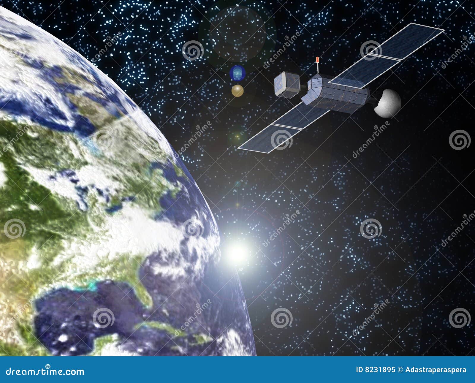 Terra e satellite di Sun illustrazione di stock. Illustrazione di ...