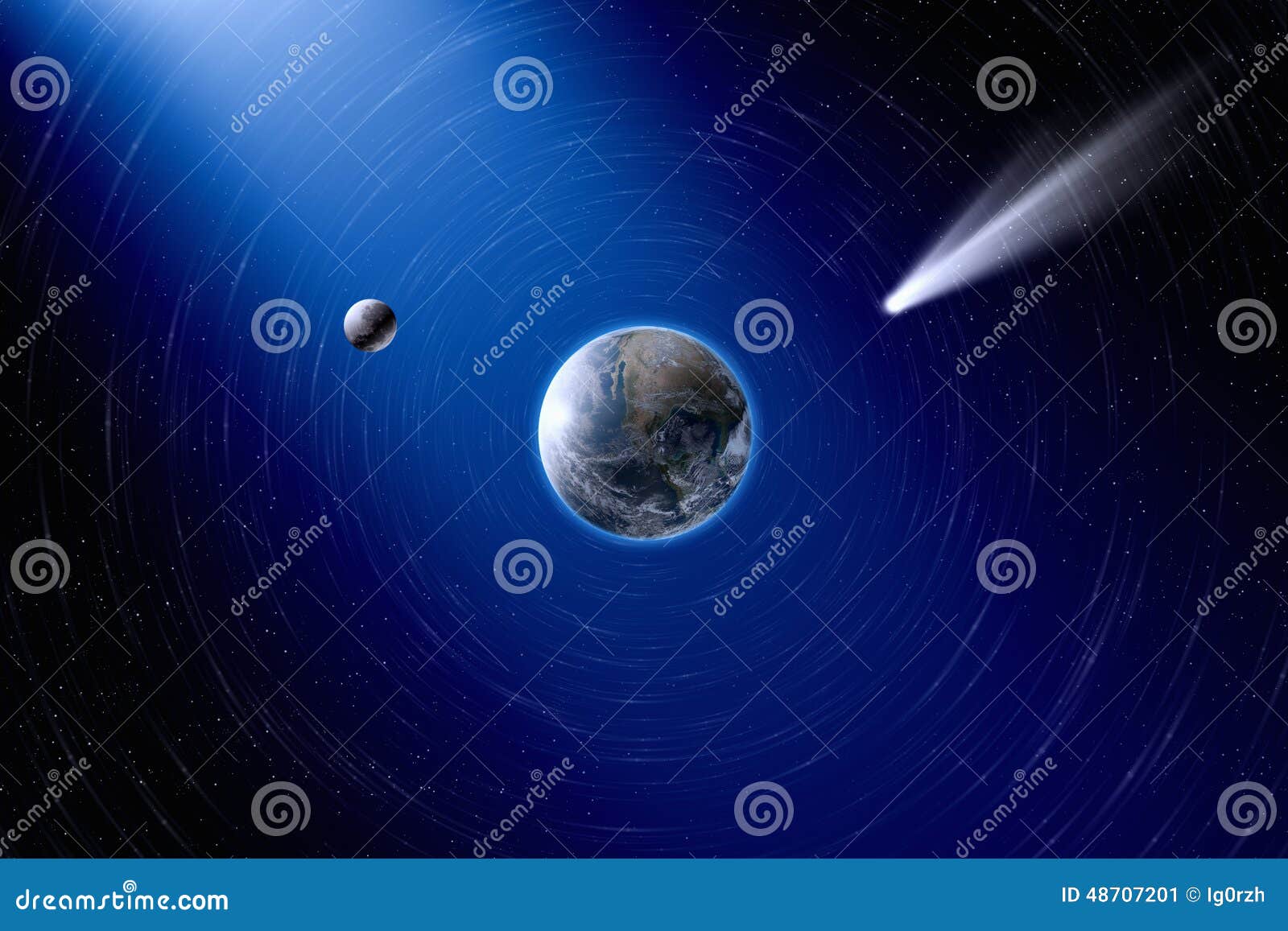 Terra, lua e cometa imagem de stock. Imagem de solar - 48707201