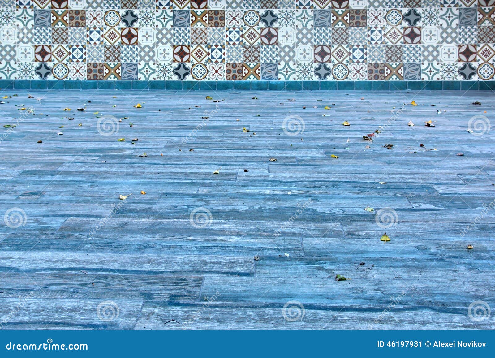 Terrace Blue Flooring and Tiled Wall Stock Image - Image of luxury ...