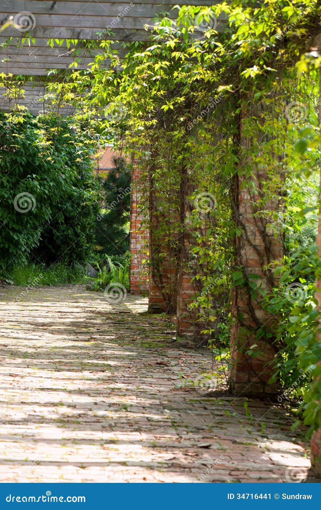 Terrace of a brick house stock image. Image of park, gardening - 34716441