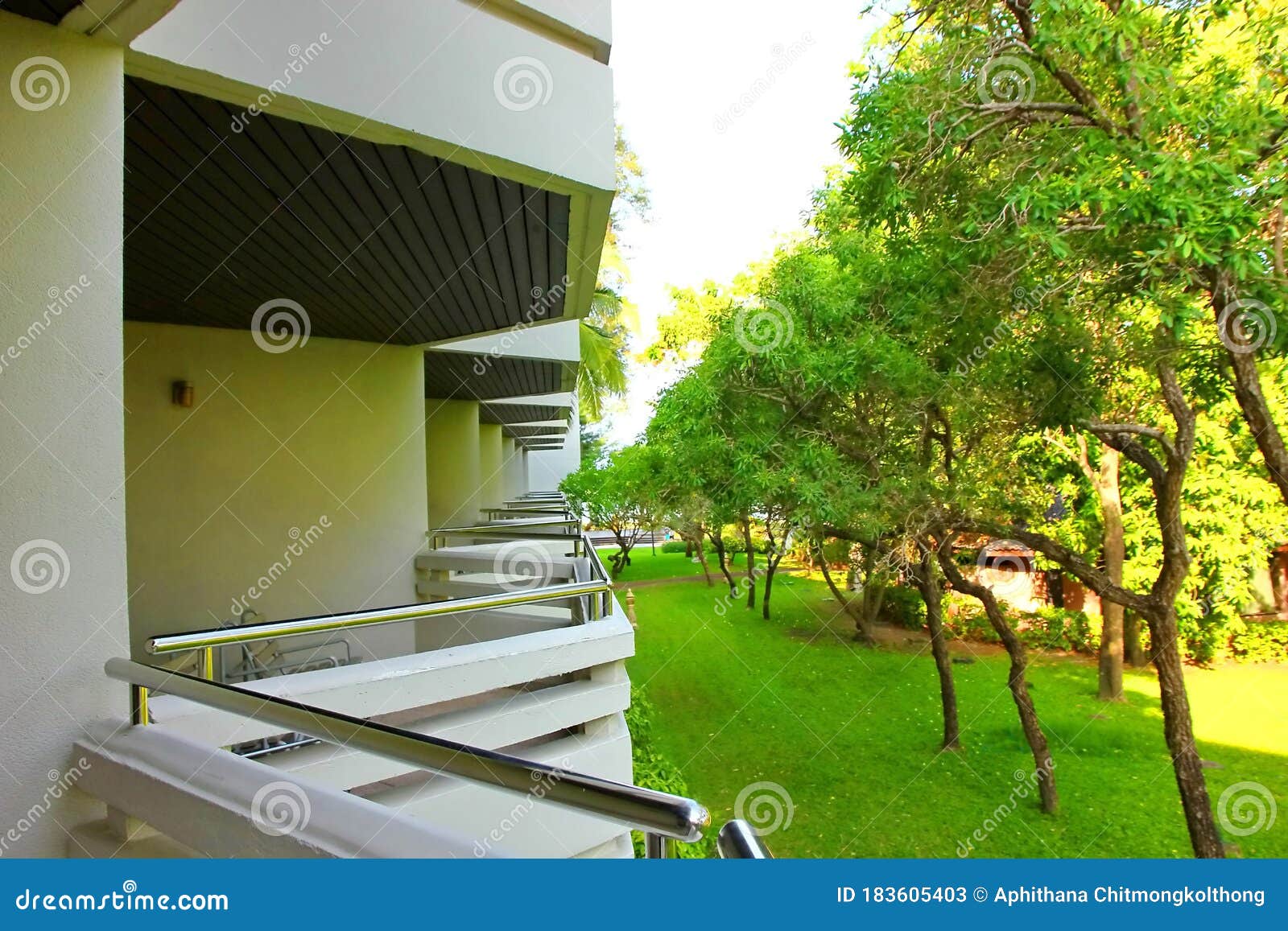 The Terrace of Building with Green Zone Stock Image - Image of ...