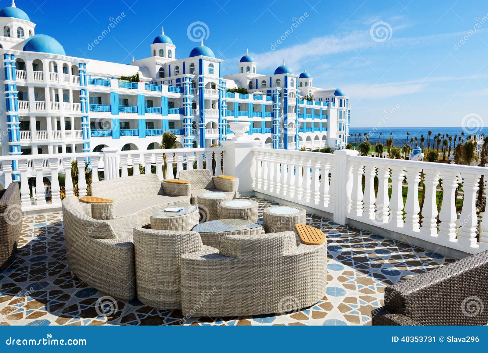 The Terrace and Building of Luxury Hotel Stock Image - Image of shore ...