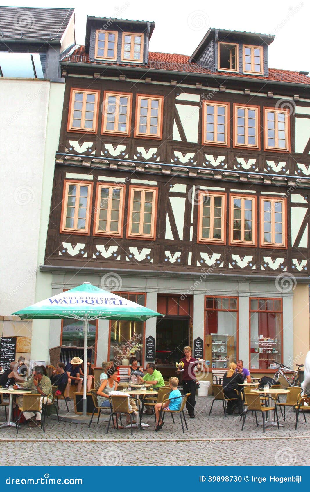 Families at a Terrace in Fackwerk Style in Eisenach, Thuringia, Germany ...