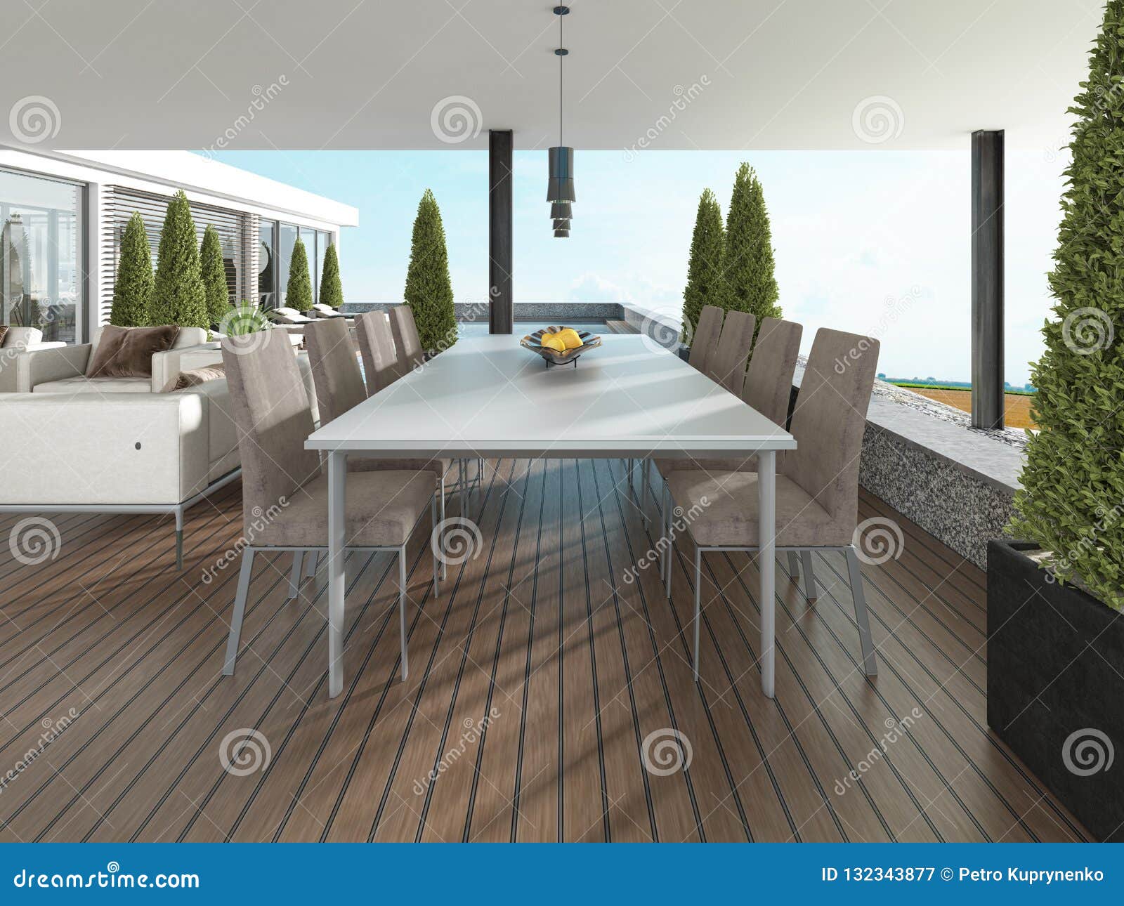 Terrace with Dining Table in the Style of Contemporary Stock ...