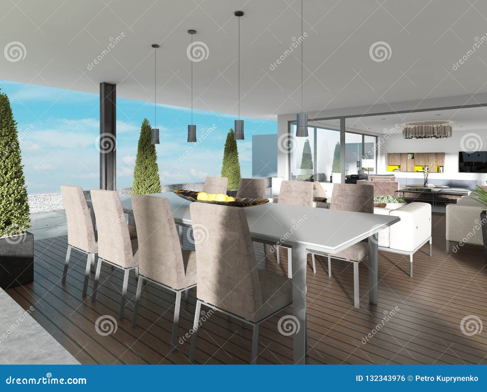 Terrace with Dining Table in the Style of Contemporary Stock ...