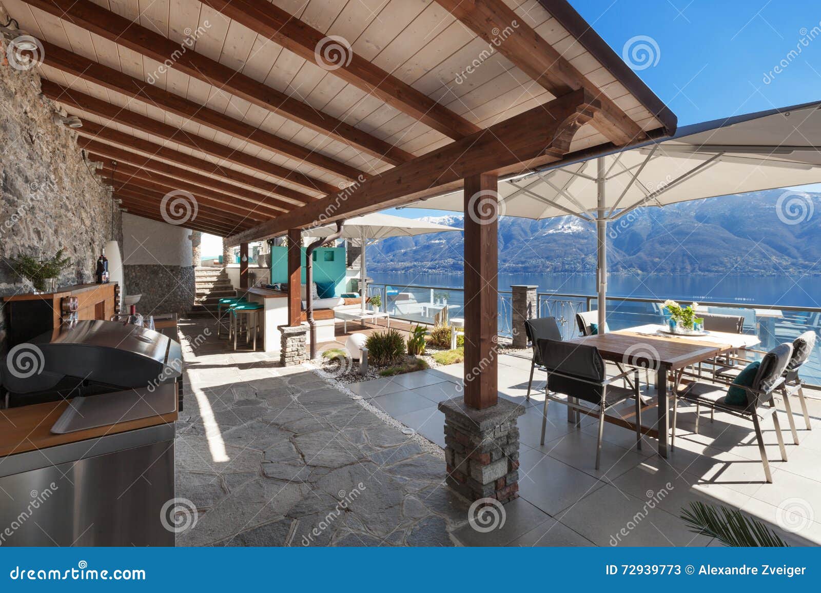 Terrace of a luxury house stock image. Image of kitchen - 72939773