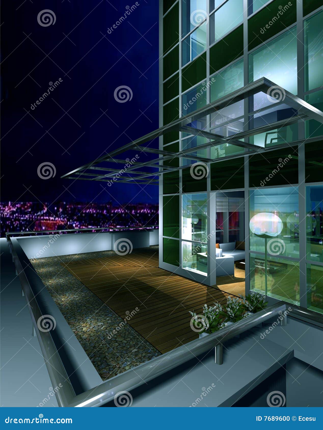 Terrace at night stock illustration. Illustration of desgn - 7689600