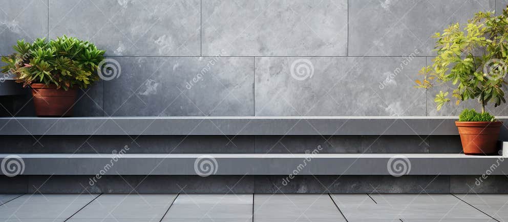 Terrace with Plants and a Concrete Wall Stock Illustration ...