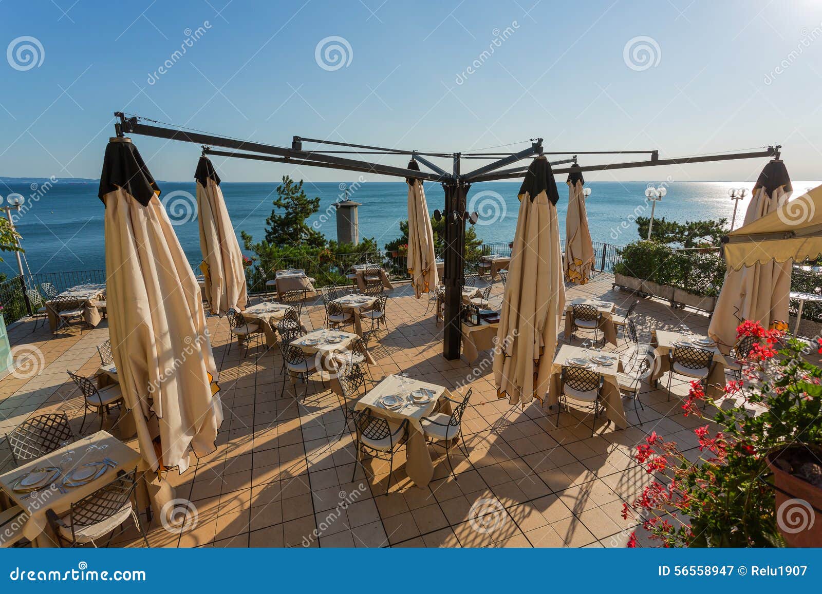 Terrace on the seaside stock image. Image of mediterranean - 56558947