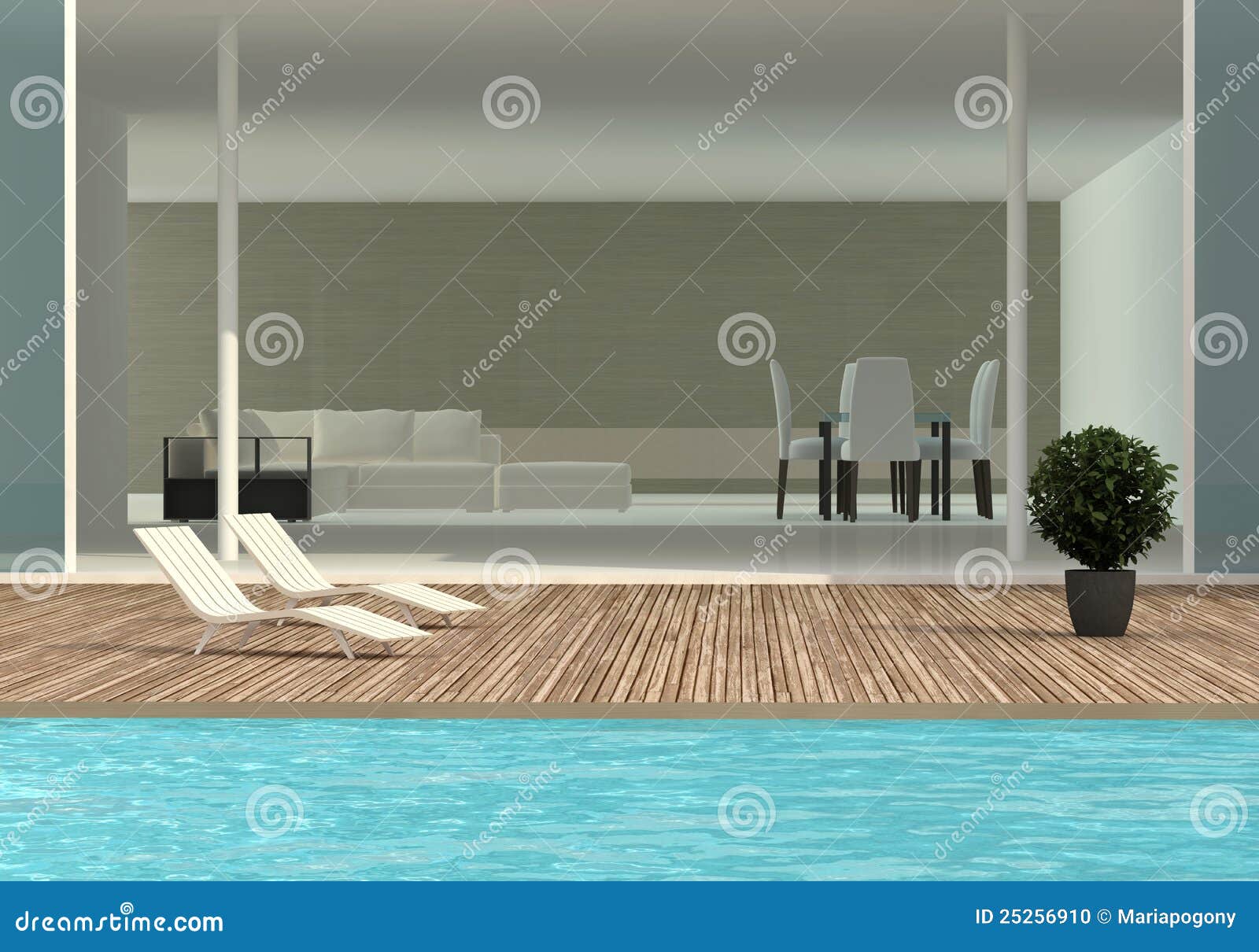 Terrace with the Swimming Pool Stock Illustration - Illustration of ...