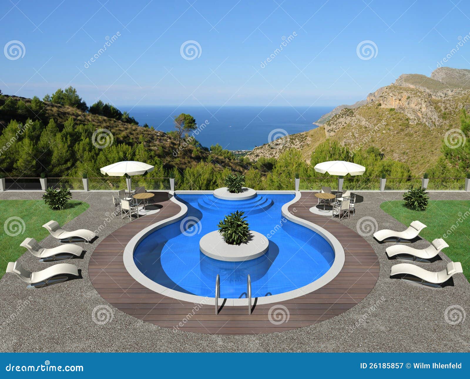 Terrace with swimming pool stock image. Image of bangkirai - 26185857