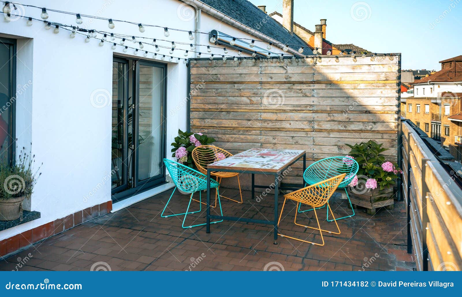 Terrace with Table and Chairs Stock Photo - Image of furniture, seat ...