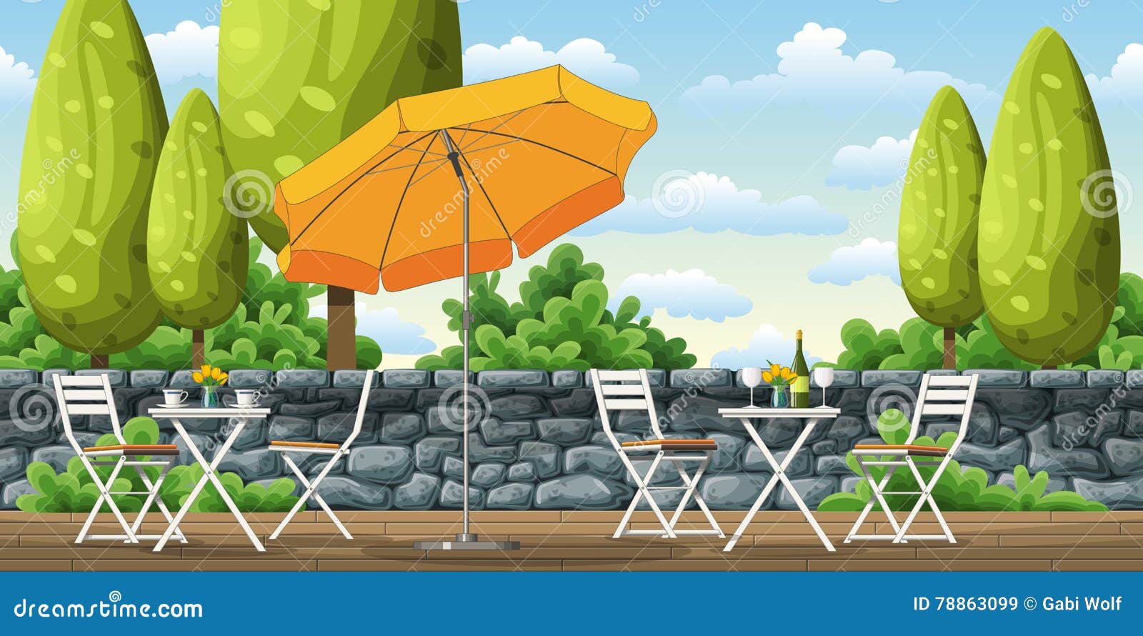 A Terrace with Tables and Chairs Stock Vector - Illustration of terrace ...