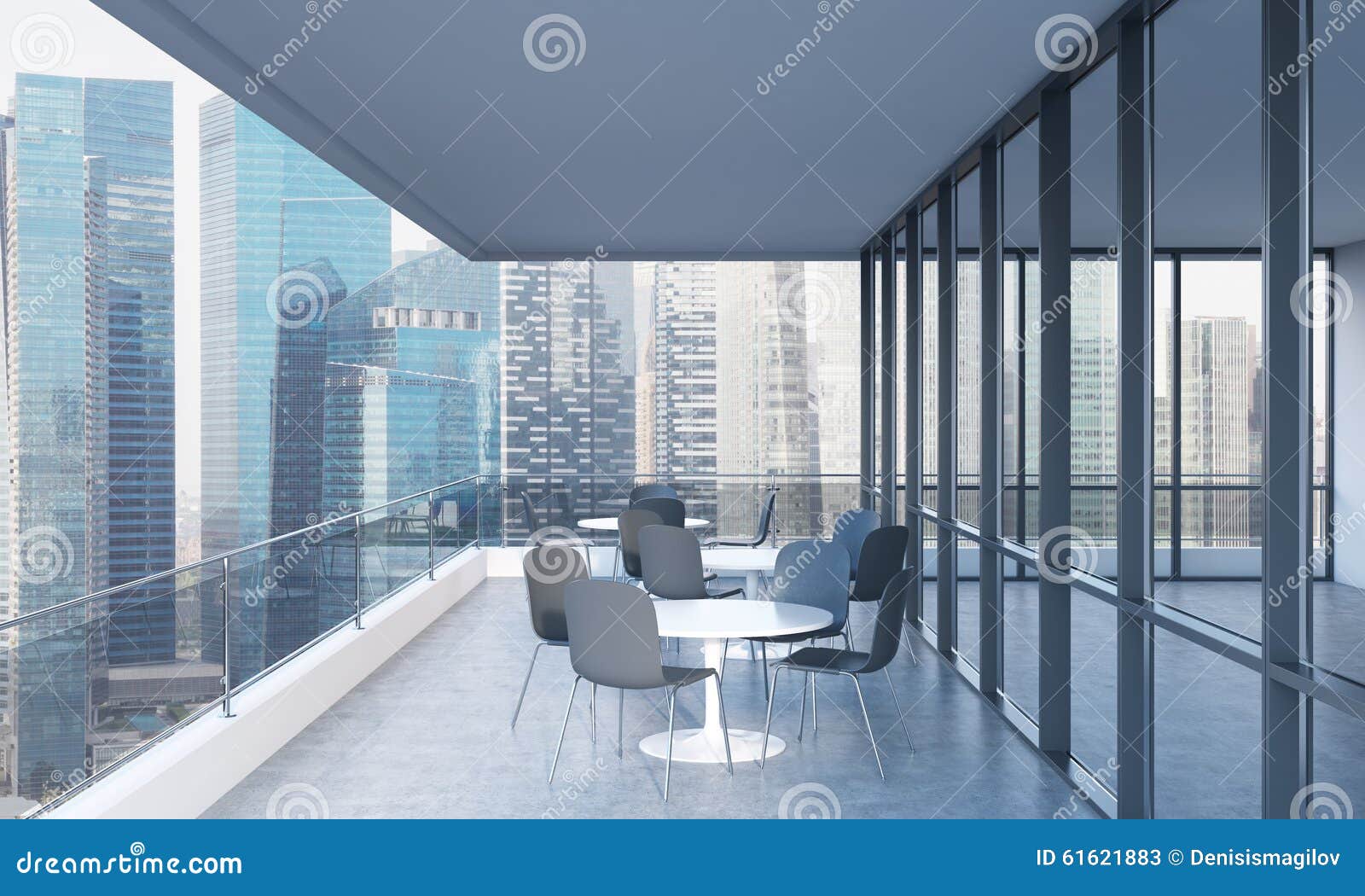 Modern Panoramic Conference Room. A White Rectangular Table And Chairs ...