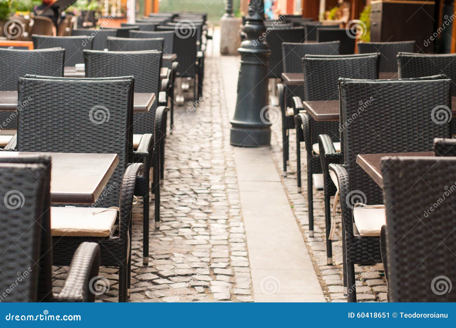 Terrace tables stock image. Image of pole, food, paved - 60418651