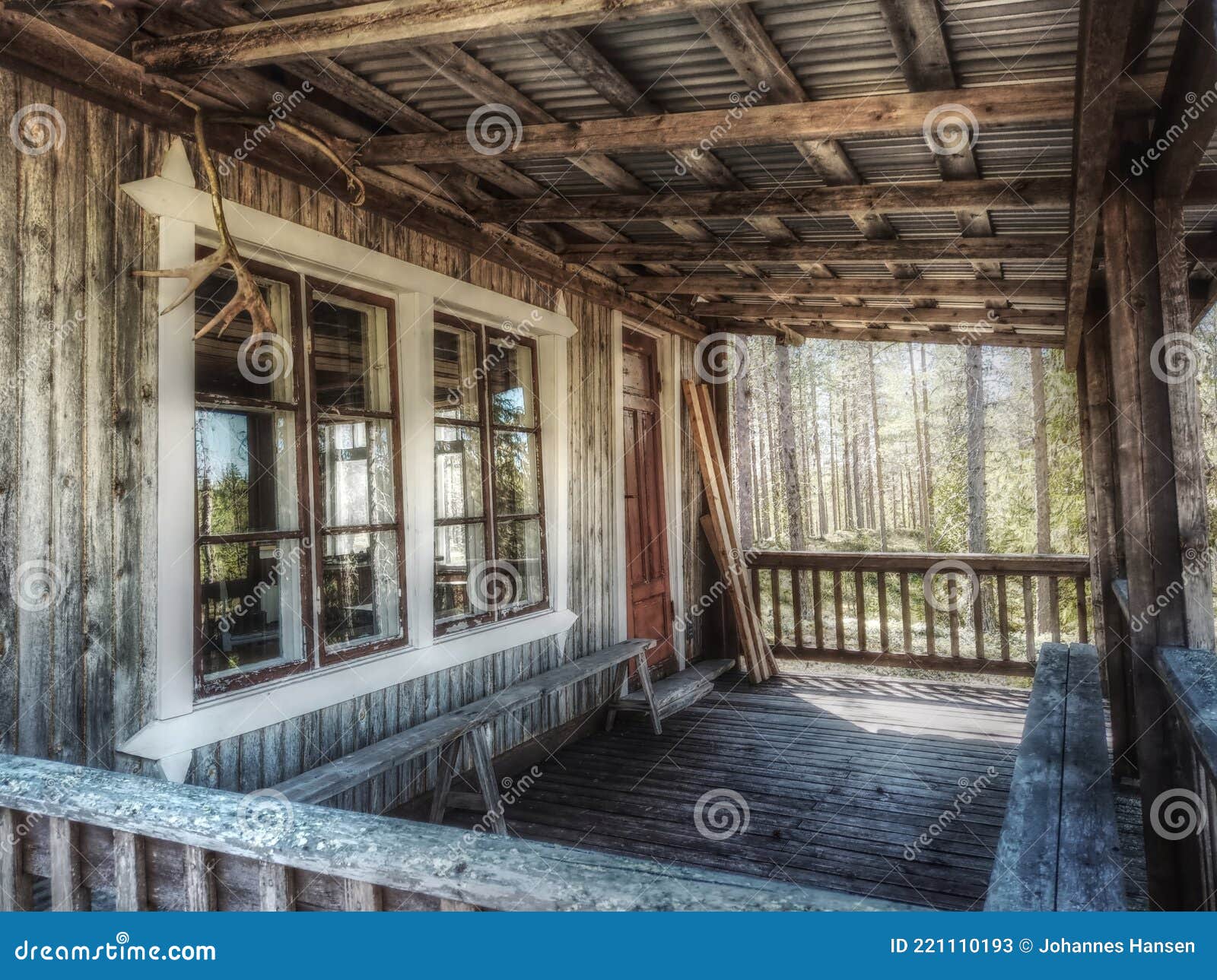 Terrace of a Traditional Swedish Log Cabin in the Forest Stock Image ...