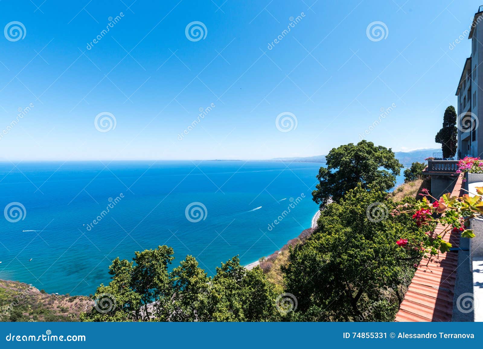 Terrace with Tree and Sea View Stock Image - Image of travel, beautiful ...