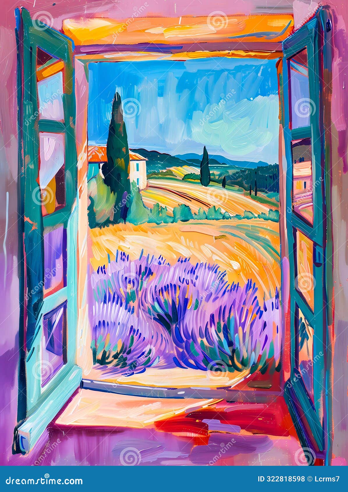 Terrace View of Mediterranean Lavender Field Stock Illustration ...