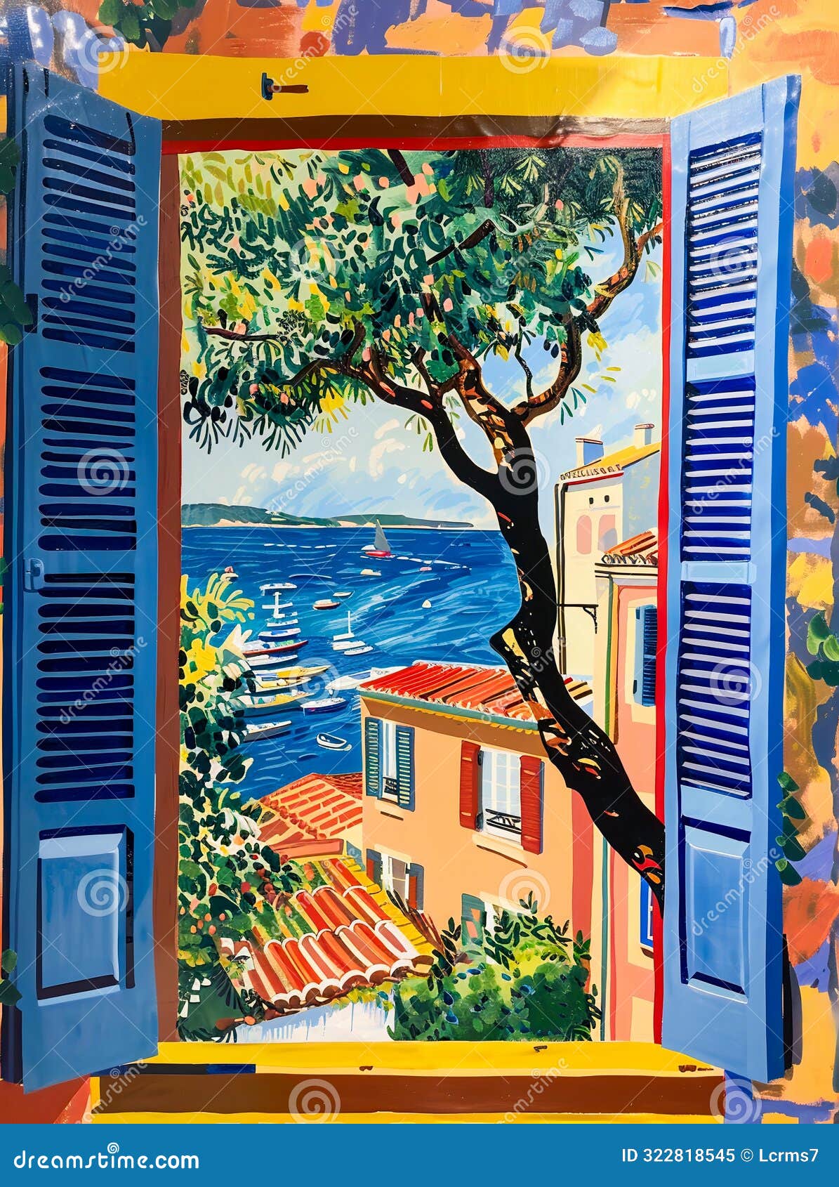 Terrace View of Mediterranean Sea Stock Illustration - Illustration of ...