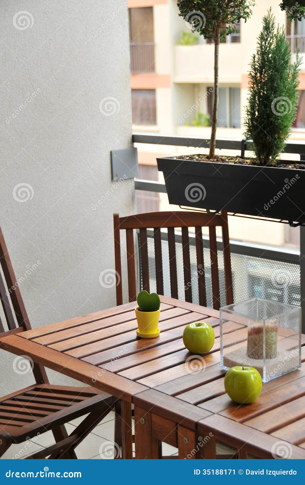 Terrace with Wooden Table and Chairs Stock Image - Image of house, yard ...