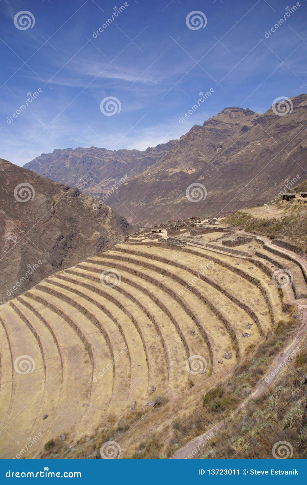 Terraced Inca Fields and Ruins of Village Stock Image - Image of ...