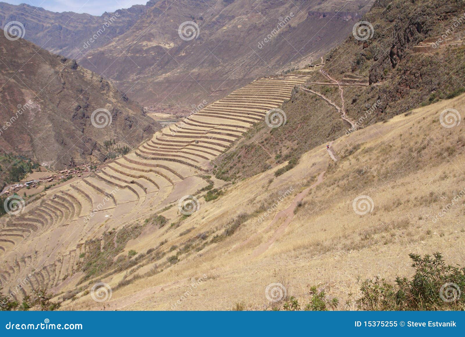 Terraced Inca Fields and Ruins of Village Stock Image - Image of town ...